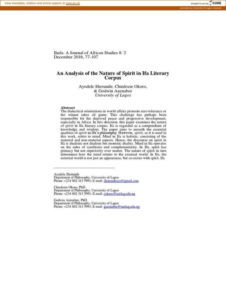 An Analysis of The Nature of Spirit in Ifa Literary Corpus | PDF ...