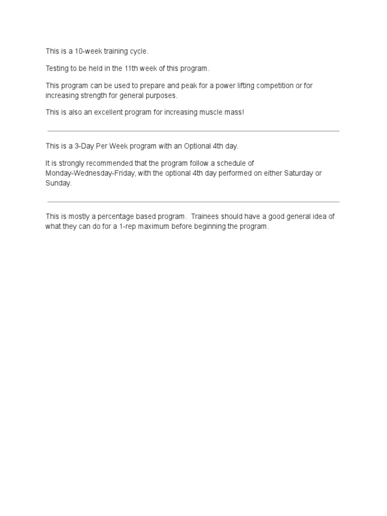 10 Week Power Lifting Program | PDF | Physical Fitness | Management Of ...