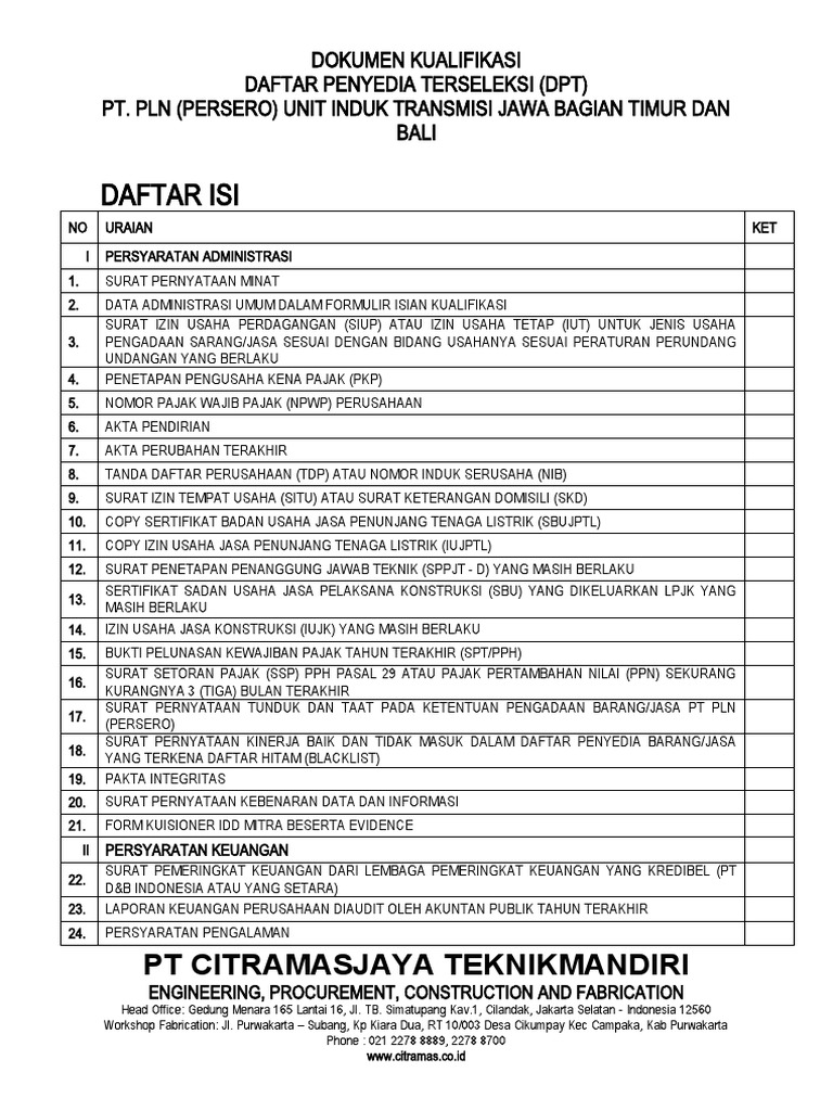 Draft DAFTAR ISI DPT UIT JBTB | PDF