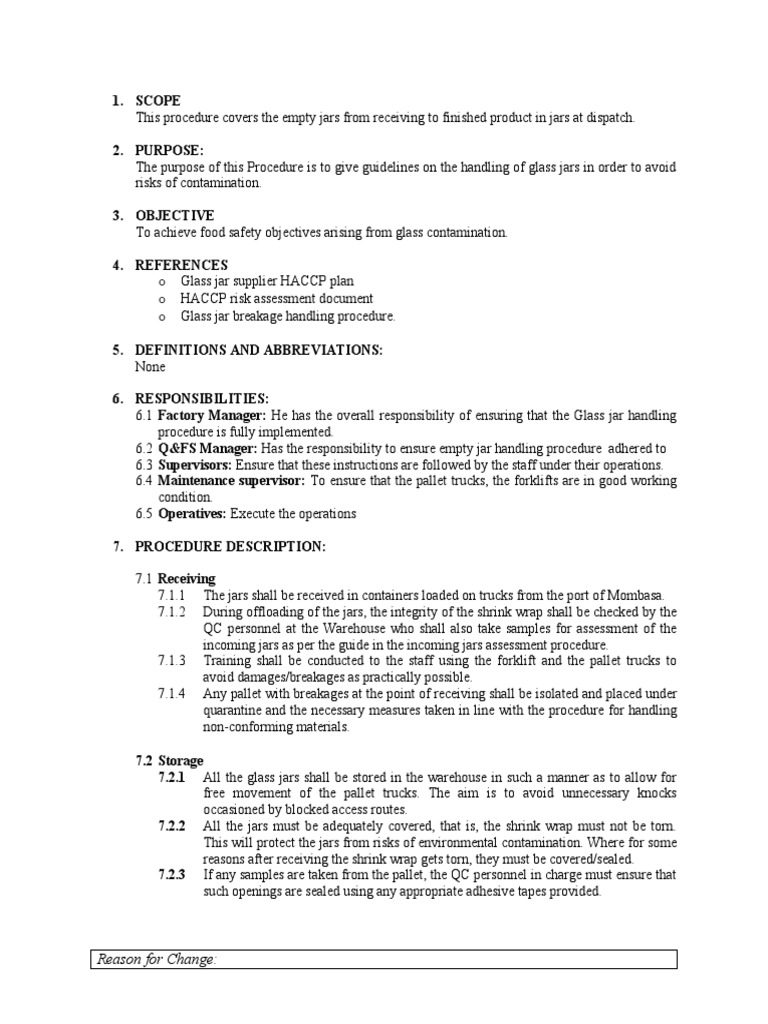 Glass Jar Handling Procedure | PDF | Pallet | Forklift