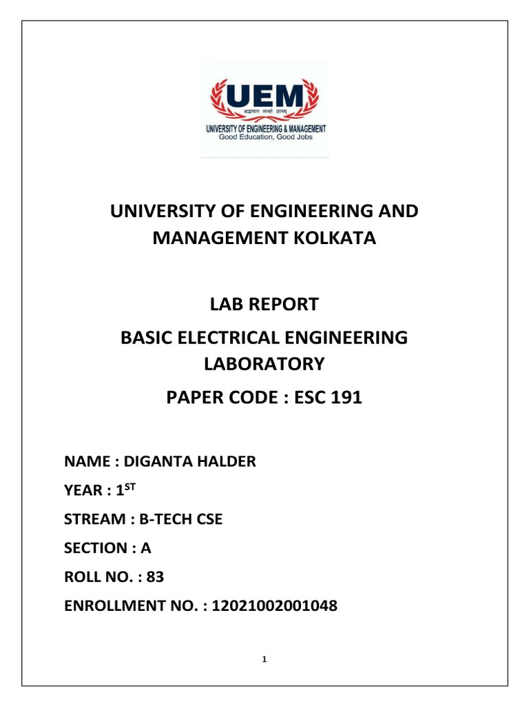 UEM Basic Electrical Engineering Lab File | PDF | Electrical Network ... UEM Basic Electrical Engineering Lab File | PDF | Electrical Network ...
