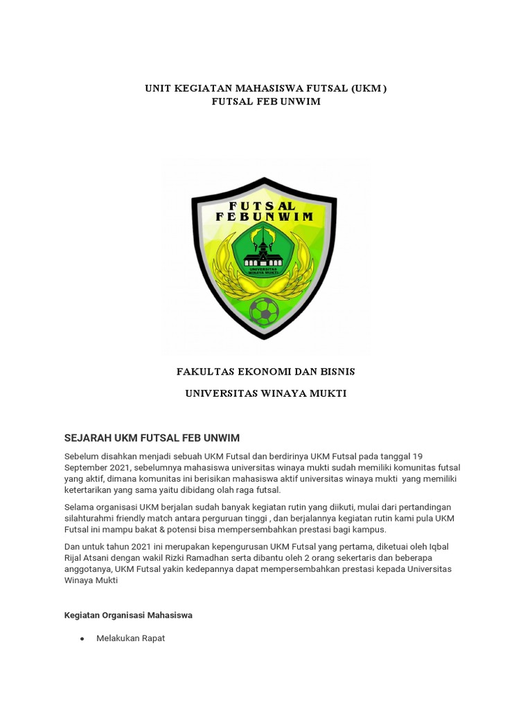 Sejarah Ukm Futsal Feb Unwim | PDF | Karier & Perkembangan | Bisnis