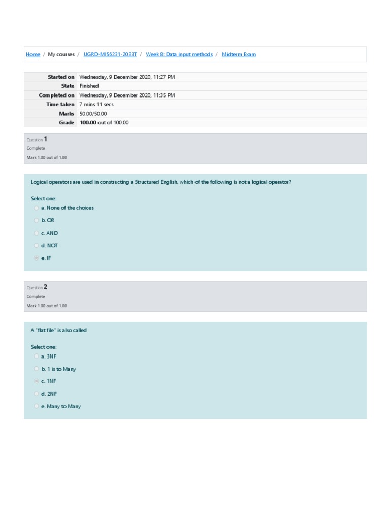 System Analysis and Design Midterm Exam PDF | Download Free PDF | Computer Science | Data
