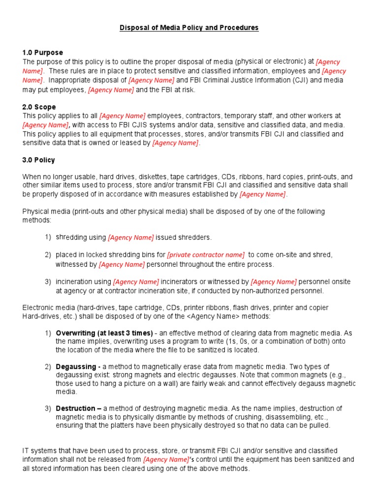 Disposal of Media Policy and Procedures | PDF | Computing | Computer Data