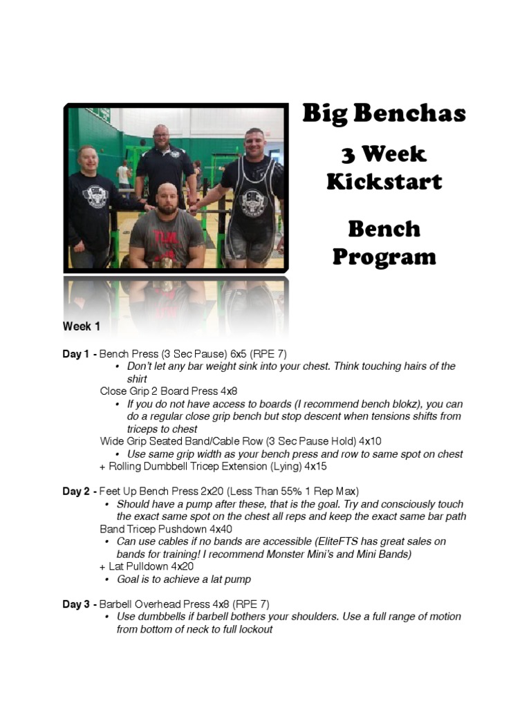Big Benchas: 3 Week Kickstart Bench Program | PDF | Recreation | Weight ...