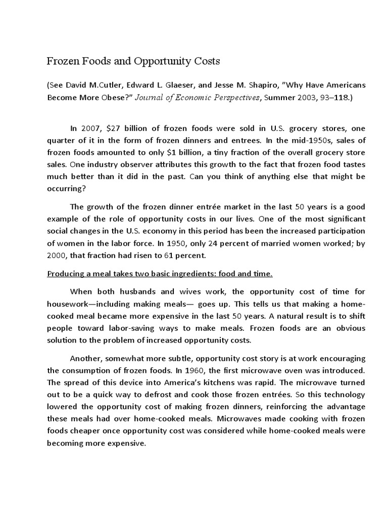 Frozen Foods and Opportunity Costs | PDF | Foods | Opportunity Cost