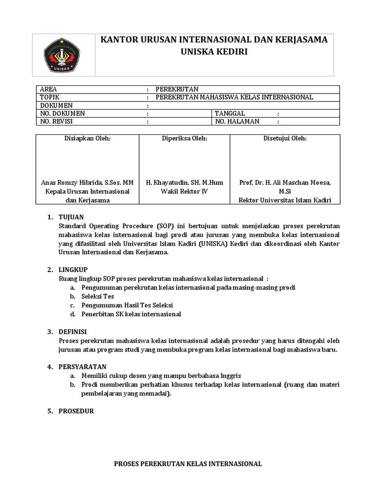 SOP Perekrutan Kelas Internasional | PDF