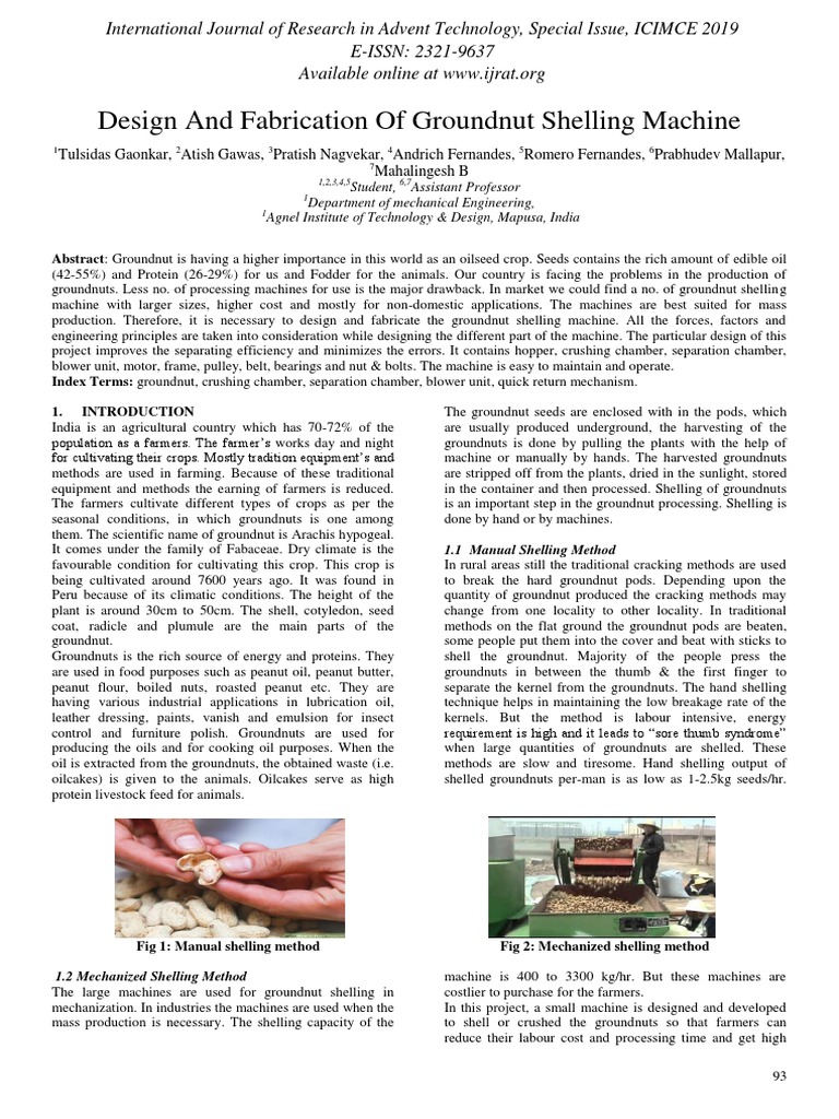 Design and Fabrication of Groundnut Shelling Machine | PDF | Peanuts | Belt (Mechanical)