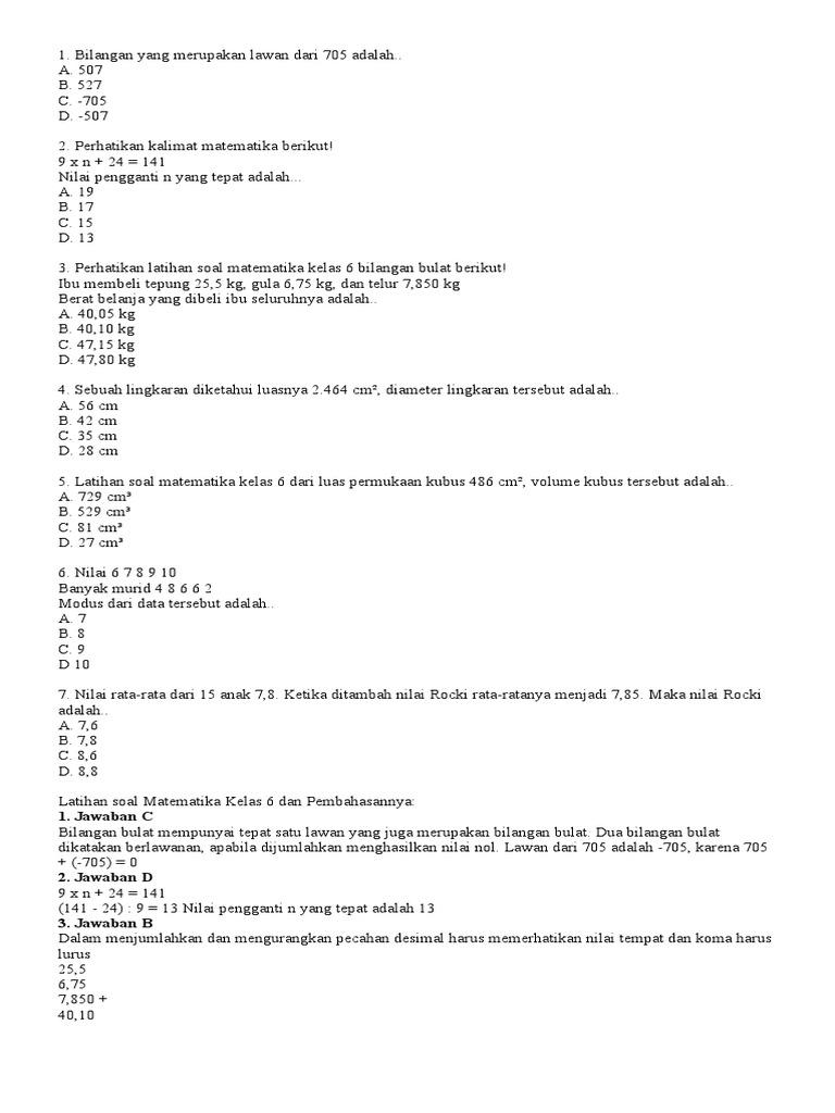 Soal dan Pembahasan Matematika Kelas 6 | PDF | Metode & Bahan Ajar | Griya & Taman