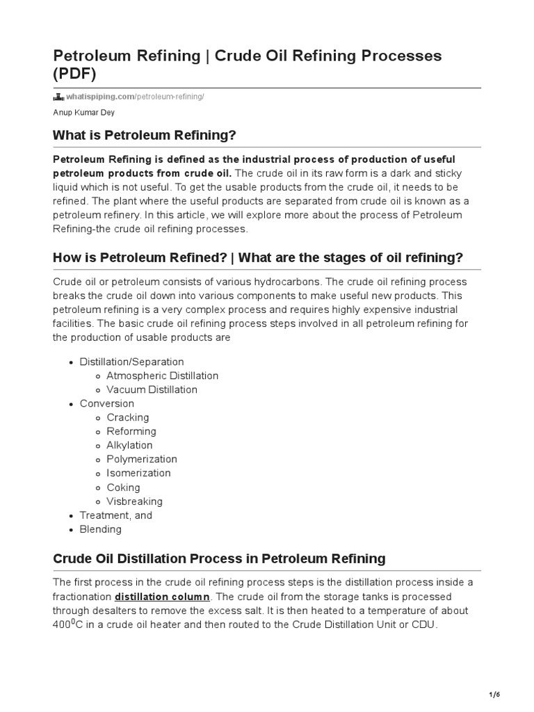 Petroleum Refining Crude Oil Refining Processes PDF | PDF | Oil ...