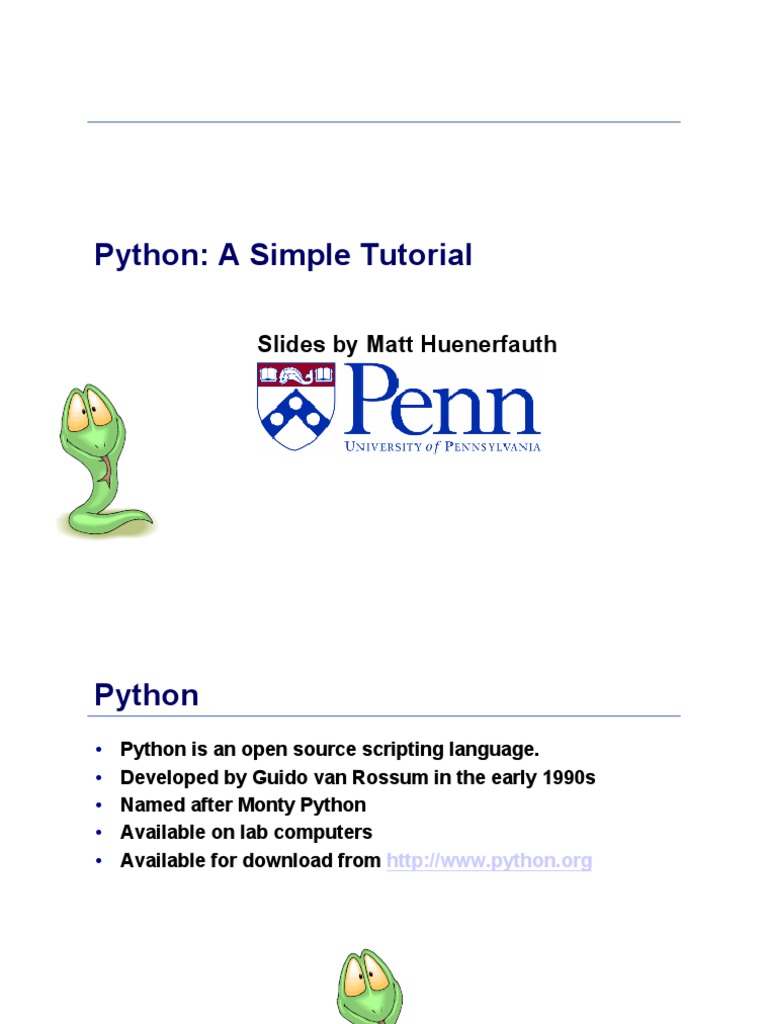 Python A Simple Tutorial Slides By Matt Huenerfauth Pdf Class Computer Programming 