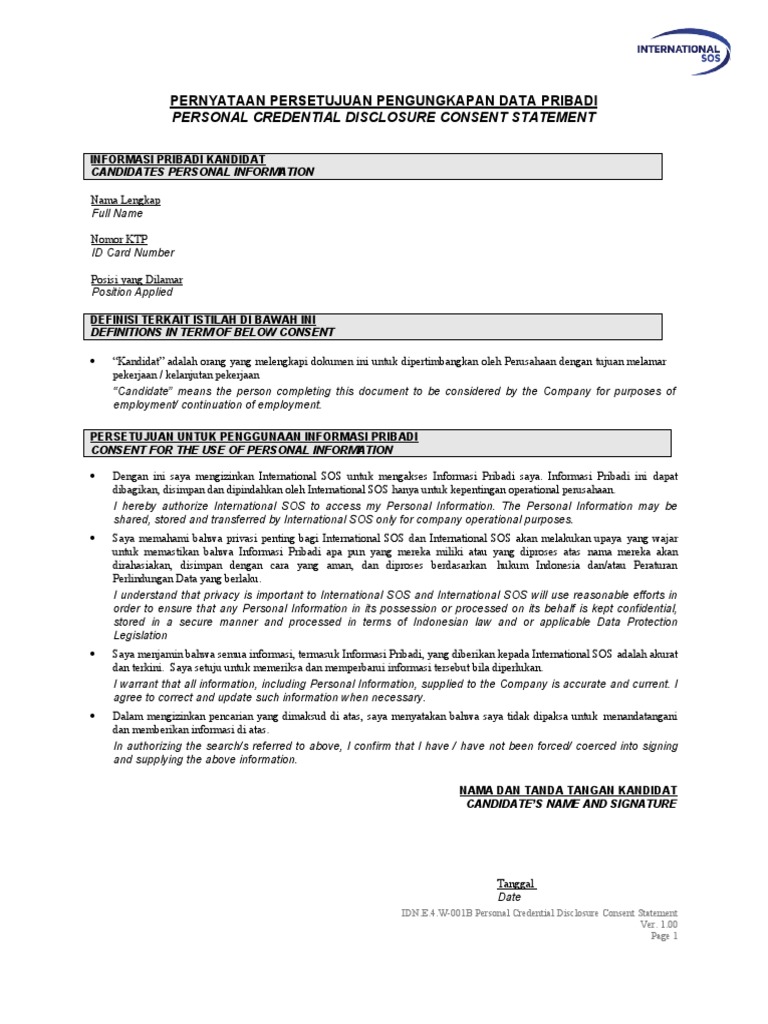 Personal Credential Disclosure Consent Statement | PDF