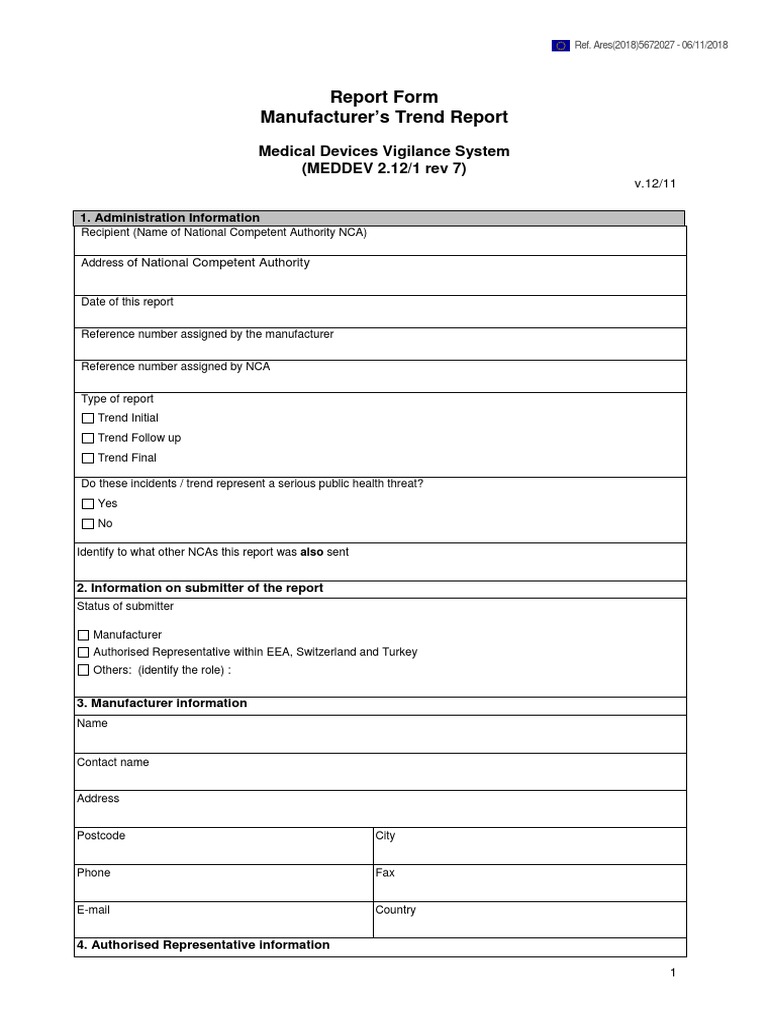 Medical Device Vigilance Report Form | PDF | Medical Device