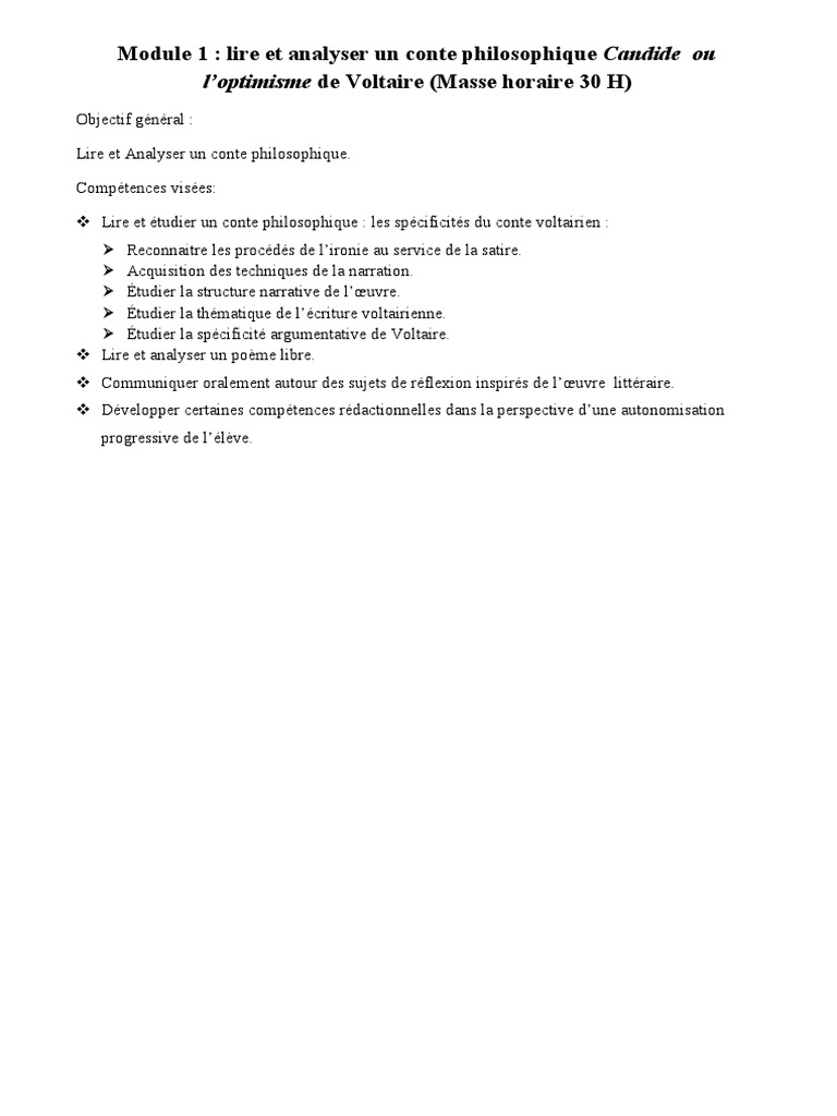 Module 1 Planification Candide | PDF | Candide | Voltaire