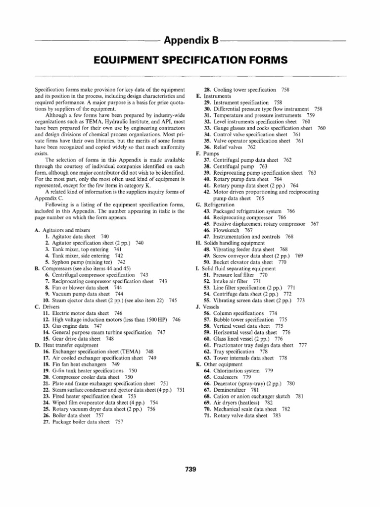 Appendix B Equipment Specification Forms 2005 Chemical Process ...