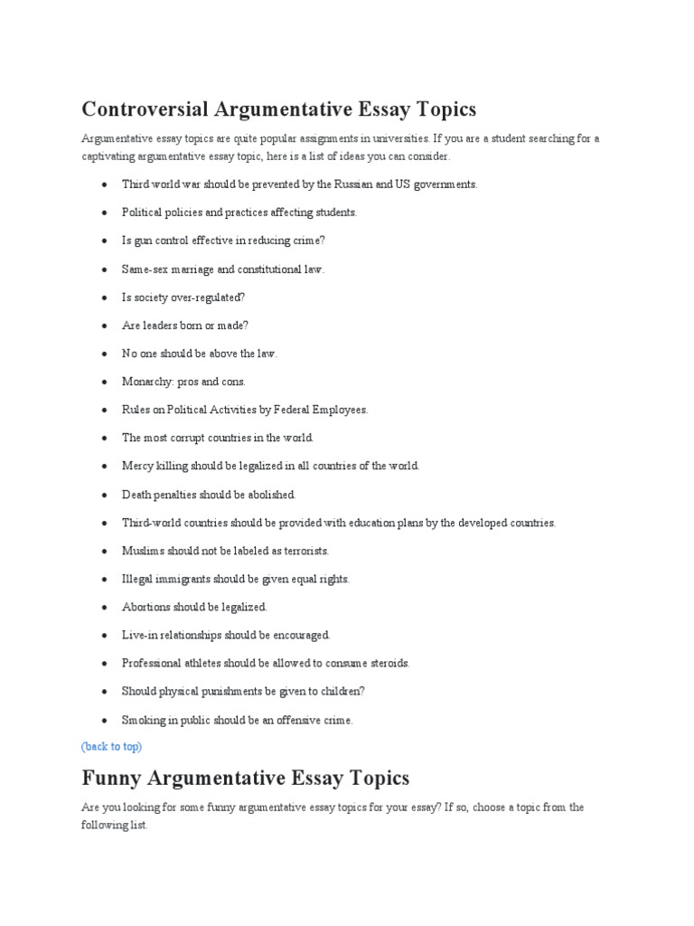 Controversial Argumentative Essay Topics | PDF | Mental Disorder | Crimes