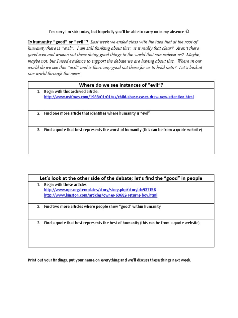 Good Versus Evil Research | PDF