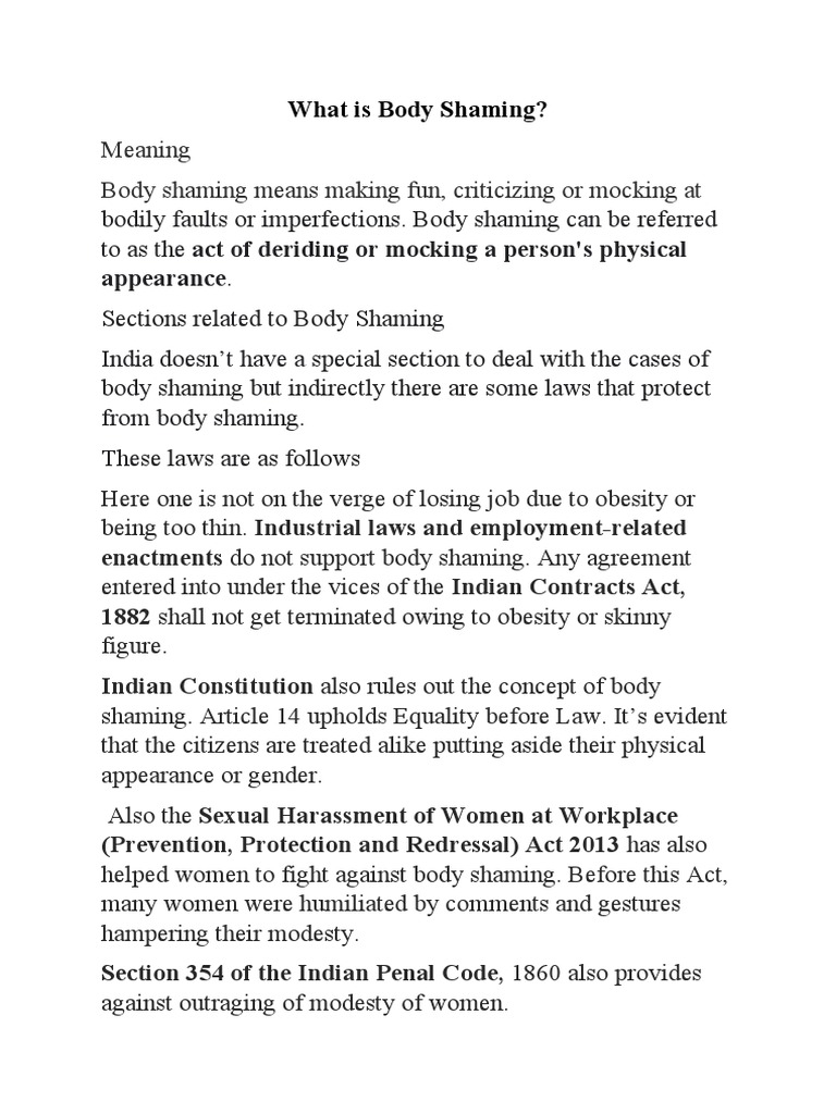 Meaning Body Shaming Means Making Fun, Criticizing or Mocking at | PDF ...