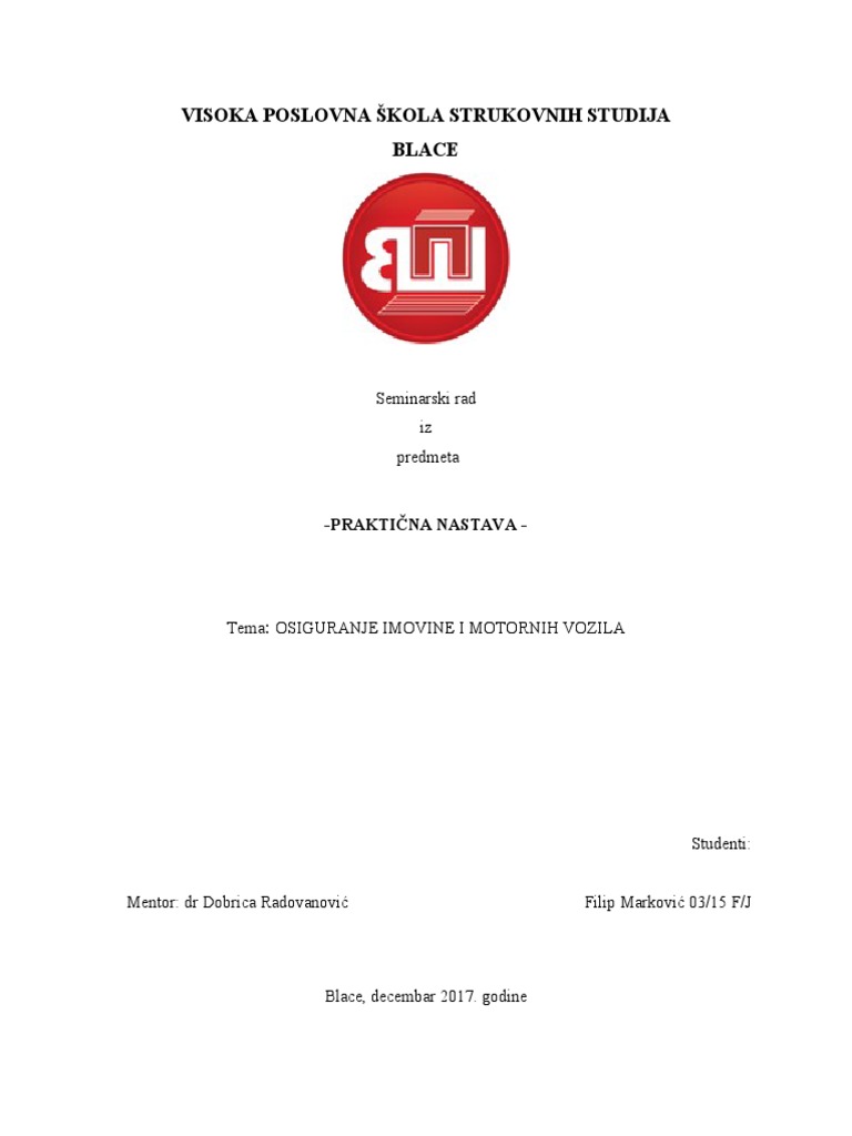 Filip Marković - Osiguranje Imovine I Motornih Vozila | PDF