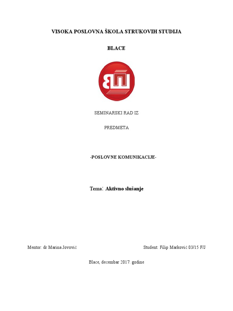 Filip Marković - Aktivno Slušanje | PDF