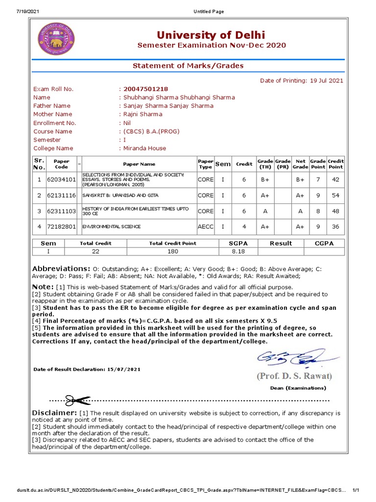 Sem 1 Result | PDF | Educational Assessment And Evaluation