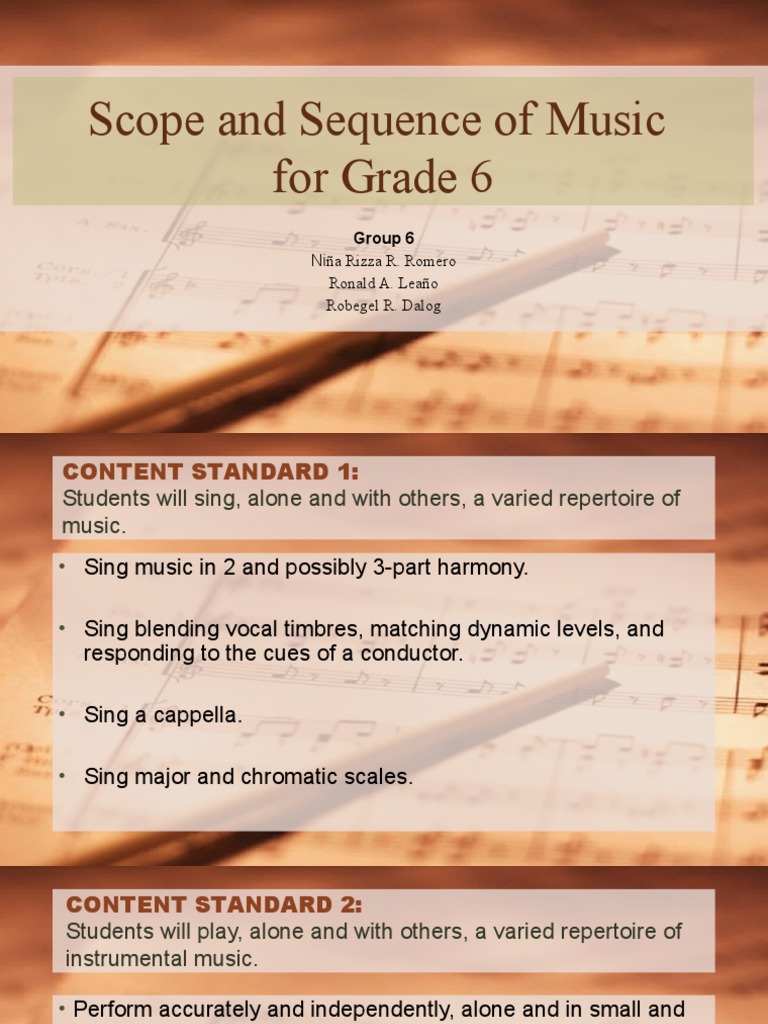 Scope and Sequence of Music For Grade 6: Niña Rizza R. Romero Ronald A ...