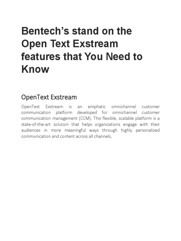 Bentech's Stand On The Open Text Exstream Features That You Need To Know | PDF | Mass Media ...