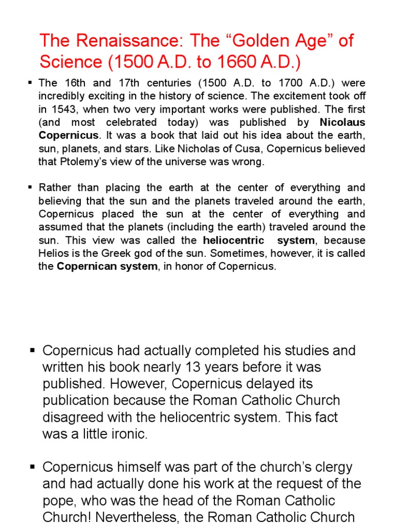 The Renaissance: The "Golden Age" of Science (1500 A.D. To 1660 A.D ...