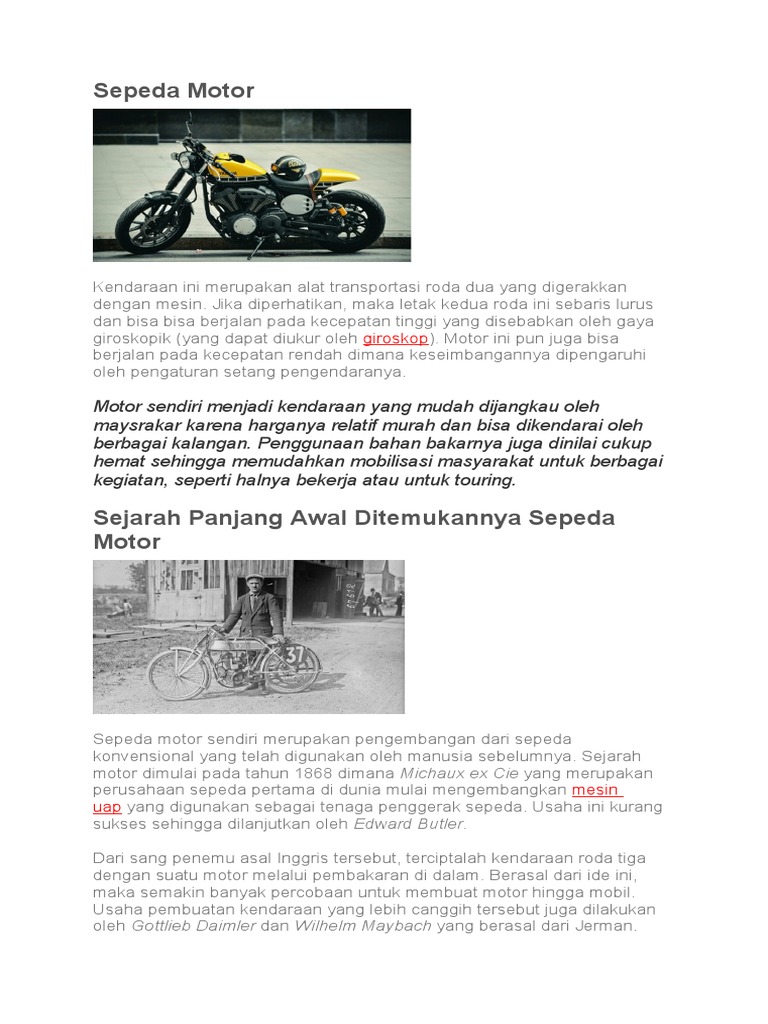 Sejarah dan Keunggulan Sepeda Motor | PDF
