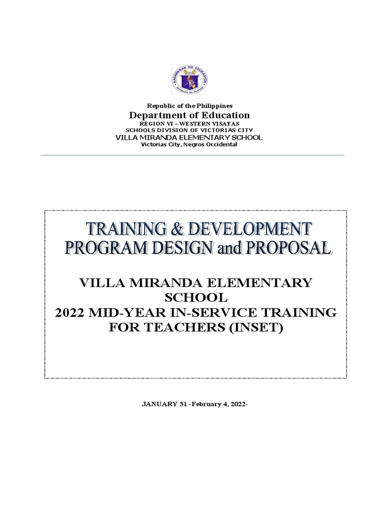 Training Design and Proposal INSET VMES 9 | PDF | Teachers | Learning
