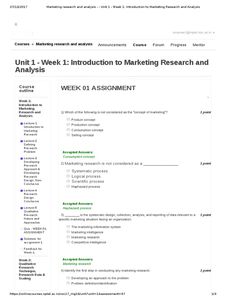 Unit 1 - Week 1: Introduction To Marketing Research and Analysis | PDF ...