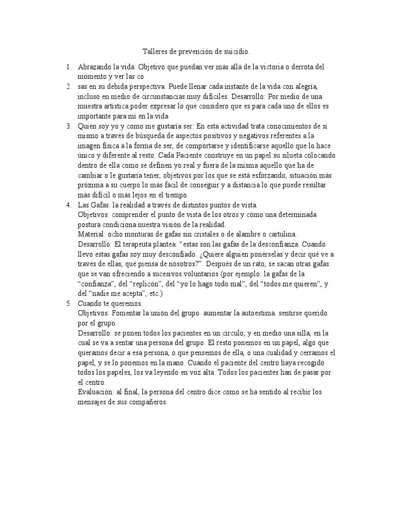 Taller Prevención Del Suicidio | PDF