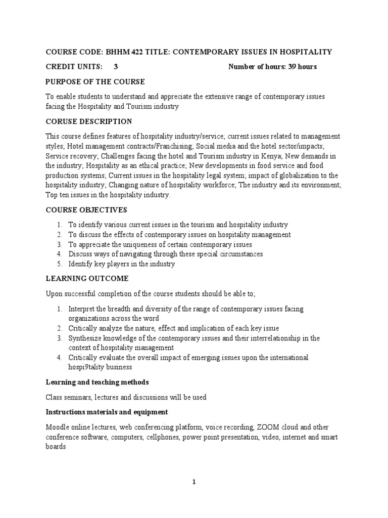 Conteporary Issues in The Hospitality and Tourism Industry | PDF ...
