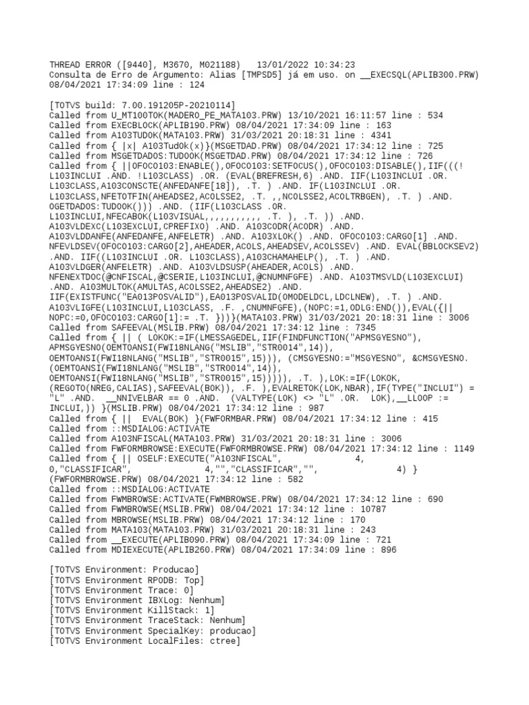Protheus Error Consultation Report | PDF | Computer Architecture | Computer Hardware
