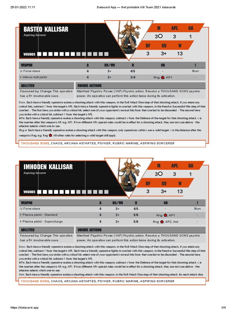 Thousand Sons Rubric Marines Datacard 25 Jan 22 | PDF | Military ...