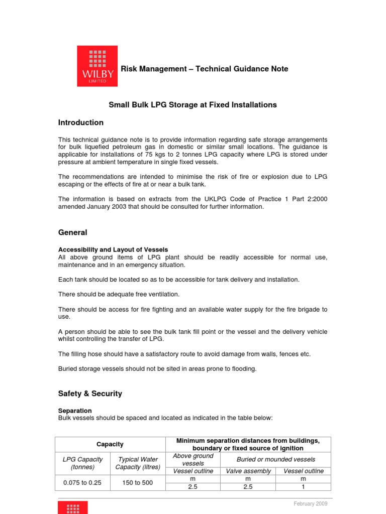 Small Bulk LPG Storage at Fixed Installations Technical Guidance | PDF ...
