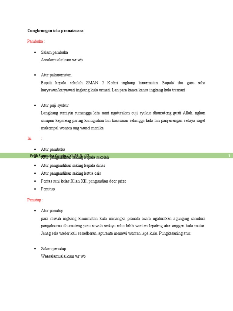 Congkrongan Teks Pranatacara | PDF