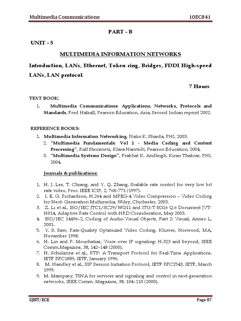 Part - B Unit - 5 Multimedia Information Networks Introduction, Lans ...
