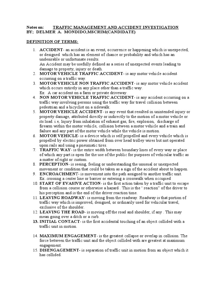 Notes On: Traffic Management and Accident Investigation by Delmer A ...