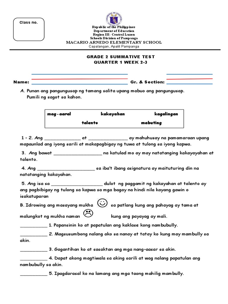 Summative Test Grade 2 Q1-W 2-3 | PDF