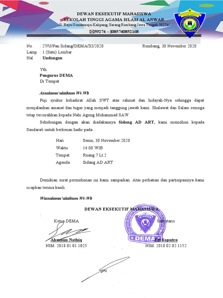 Undangan - Sidang AD ART | PDF