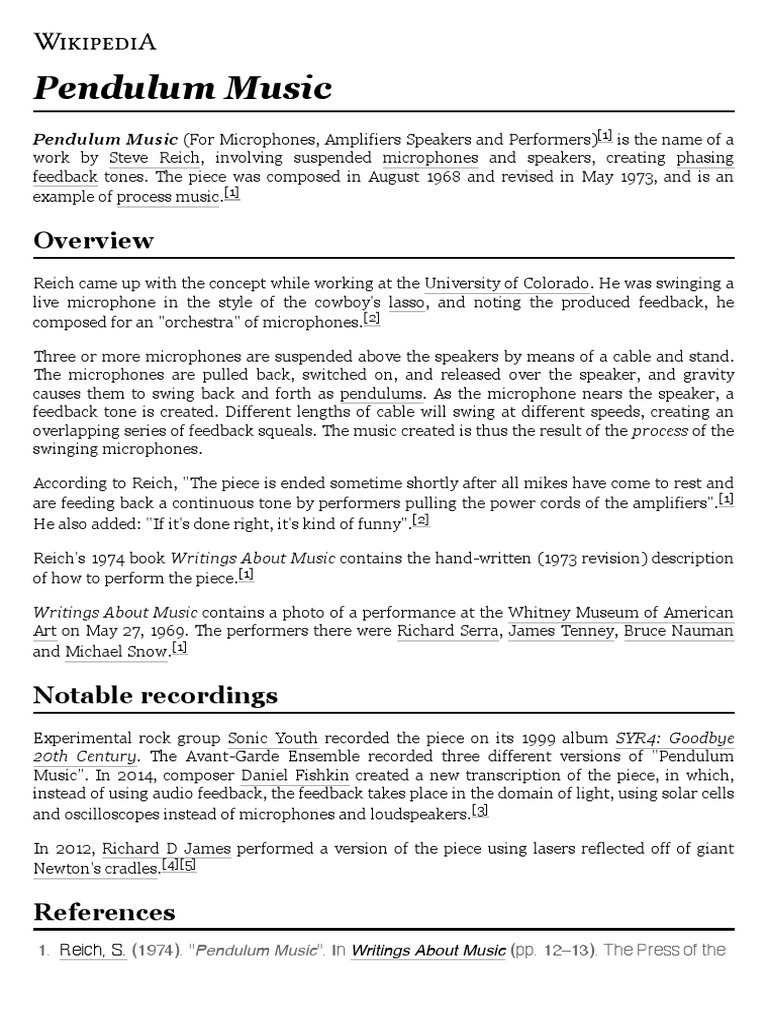 Pendulum Music - Wikipedia | PDF | Social Science | Art