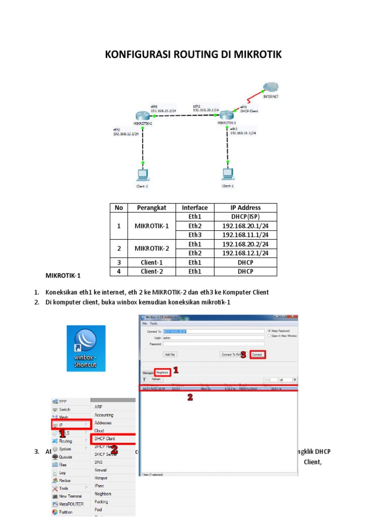 Konfigurasi Routing Mikrotik (Winbox) | PDF