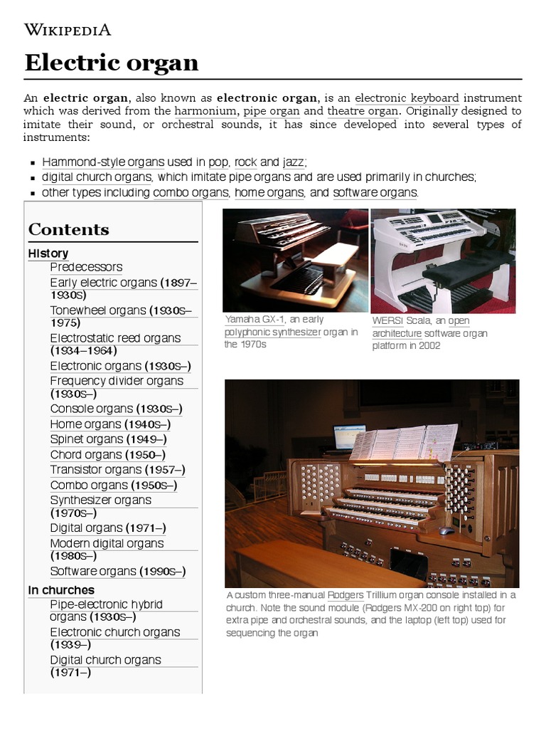 Electric Organ - Wikipedia | PDF | Musical Instruments | Sound Technology