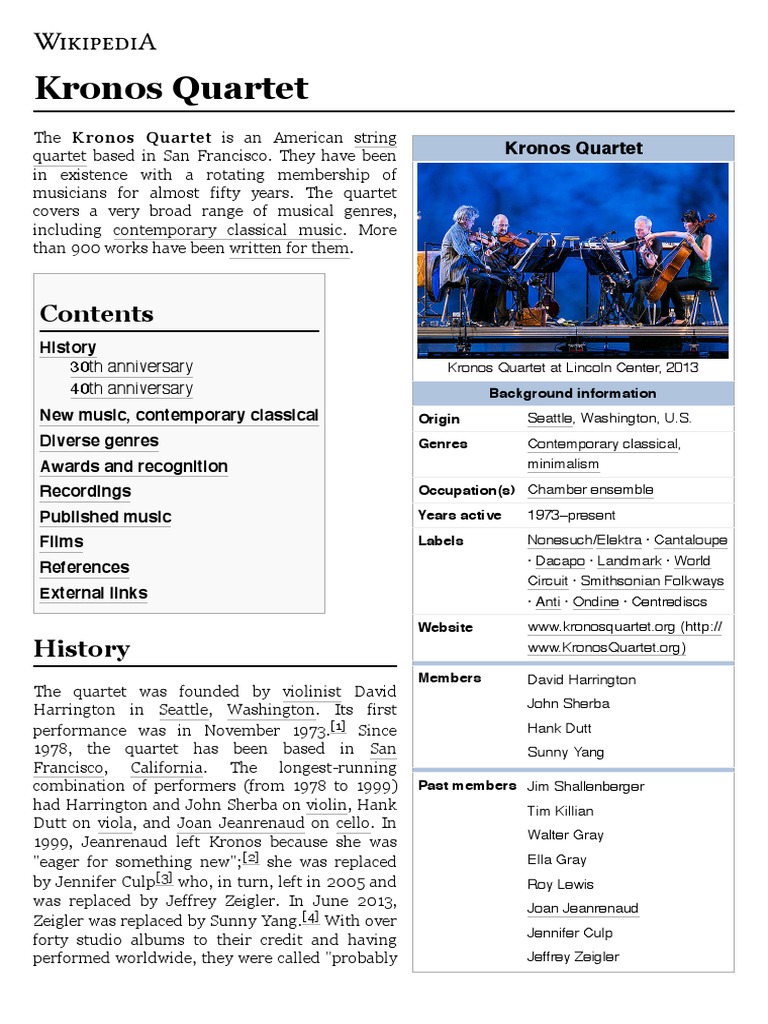 Kronos Quartet - Wikipedia | PDF | Classical Music