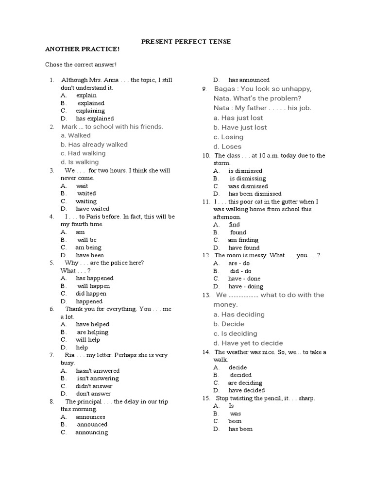 Practicepresent Perfect Tense | PDF