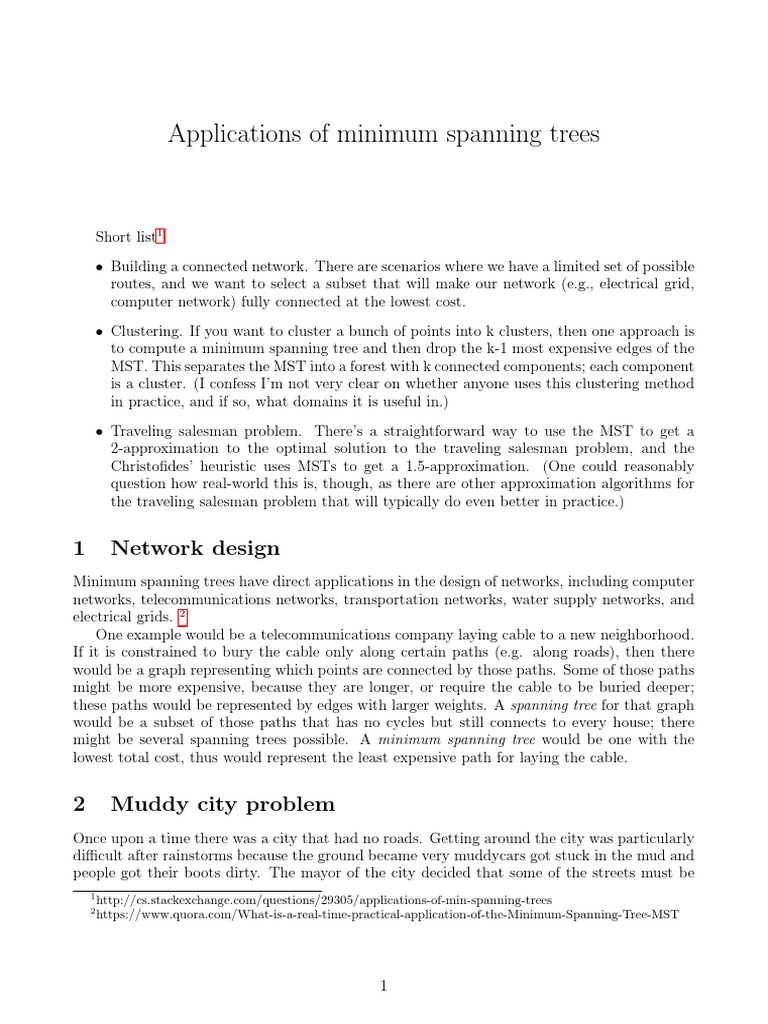 Applications of Minimum Spanning Trees: 1 Network Design | PDF | Applied Mathematics ...
