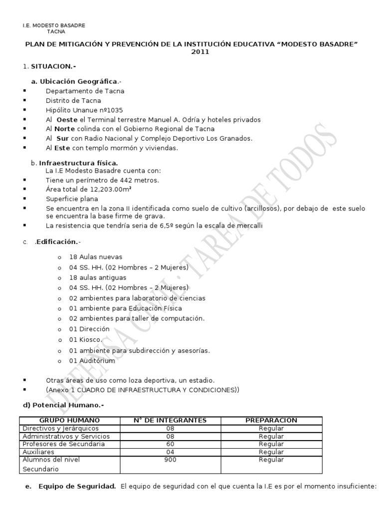Plan de Mitigación y Prevencion 1 | PDF | Defensa Civil | Seguridad Pública