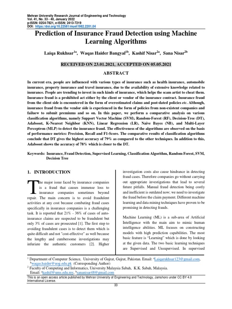 Prediction of Insurance Fraud Detection Using Machine Learning ...