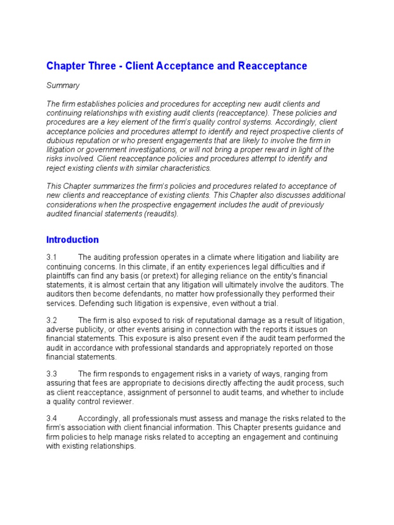 GTI 2011 Chapter 3 Client Acceptance and Reacceptance | PDF | Audit | Risk